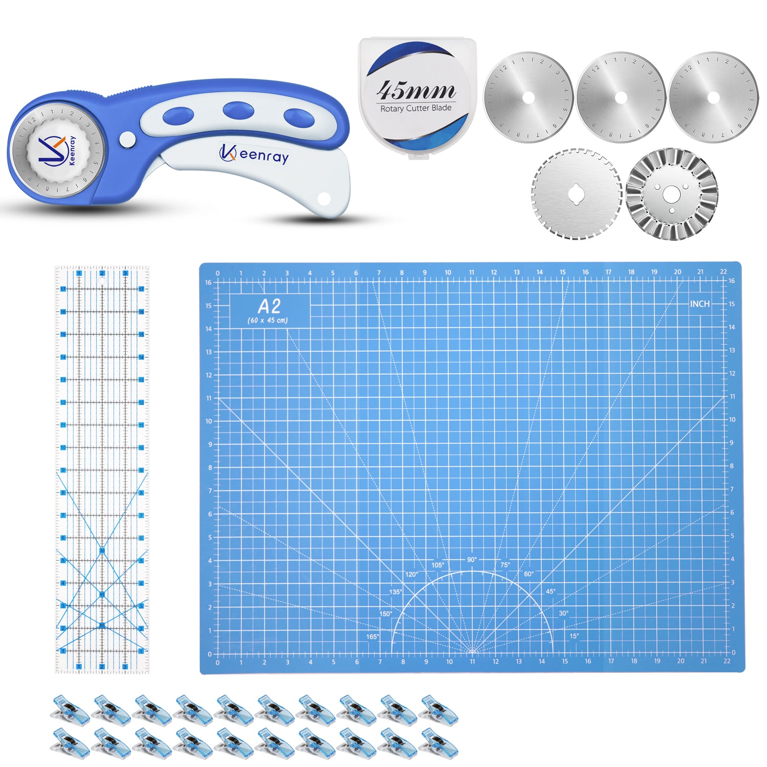 Keenray 45mm Rotary Cutter Kit, 5 Replacement Blades, A2 Cutting Mat ...
